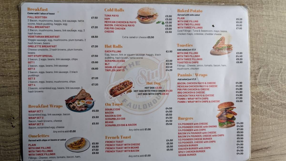 Menu at Hot stuff cafe, Fauldhouse