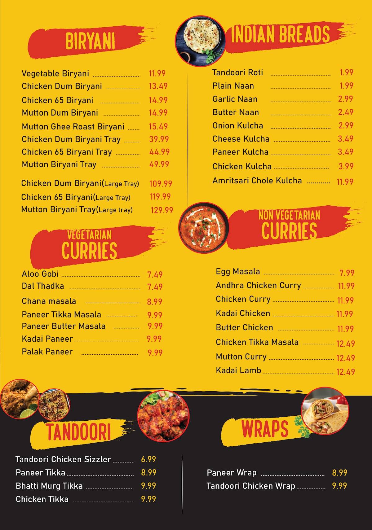 Menu au Cafe Hyderabad, Montréal