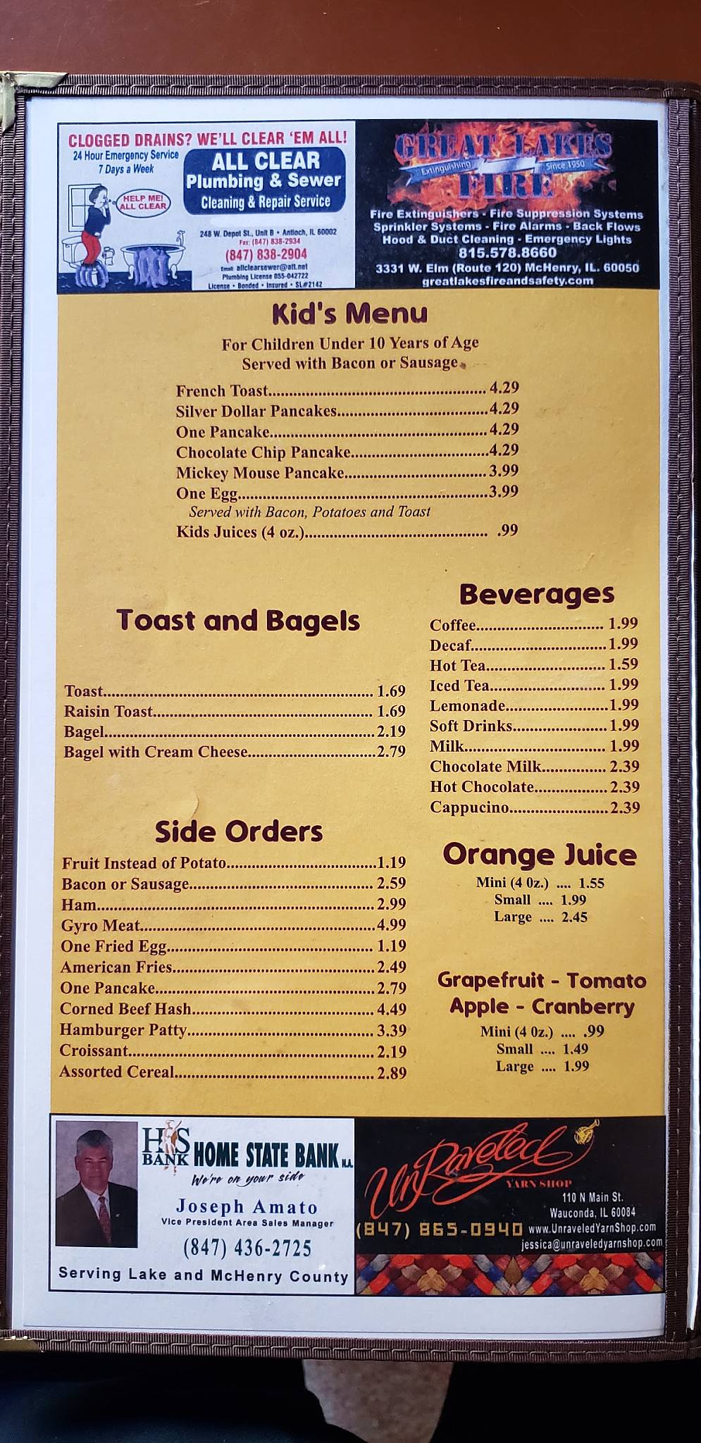 Menu at Island Lake Cafe, Island Lake