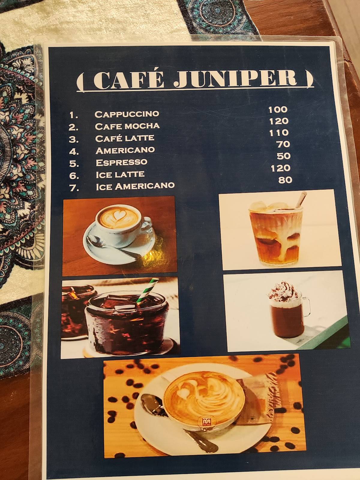 Menu at Cafe Juniper, India
