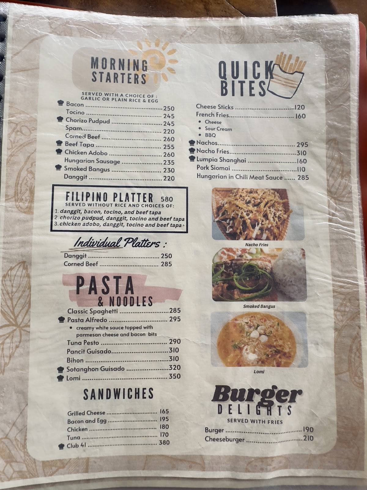 Menu at Cafe K.M. 41, Don Salvador Benedicto, Km. 41