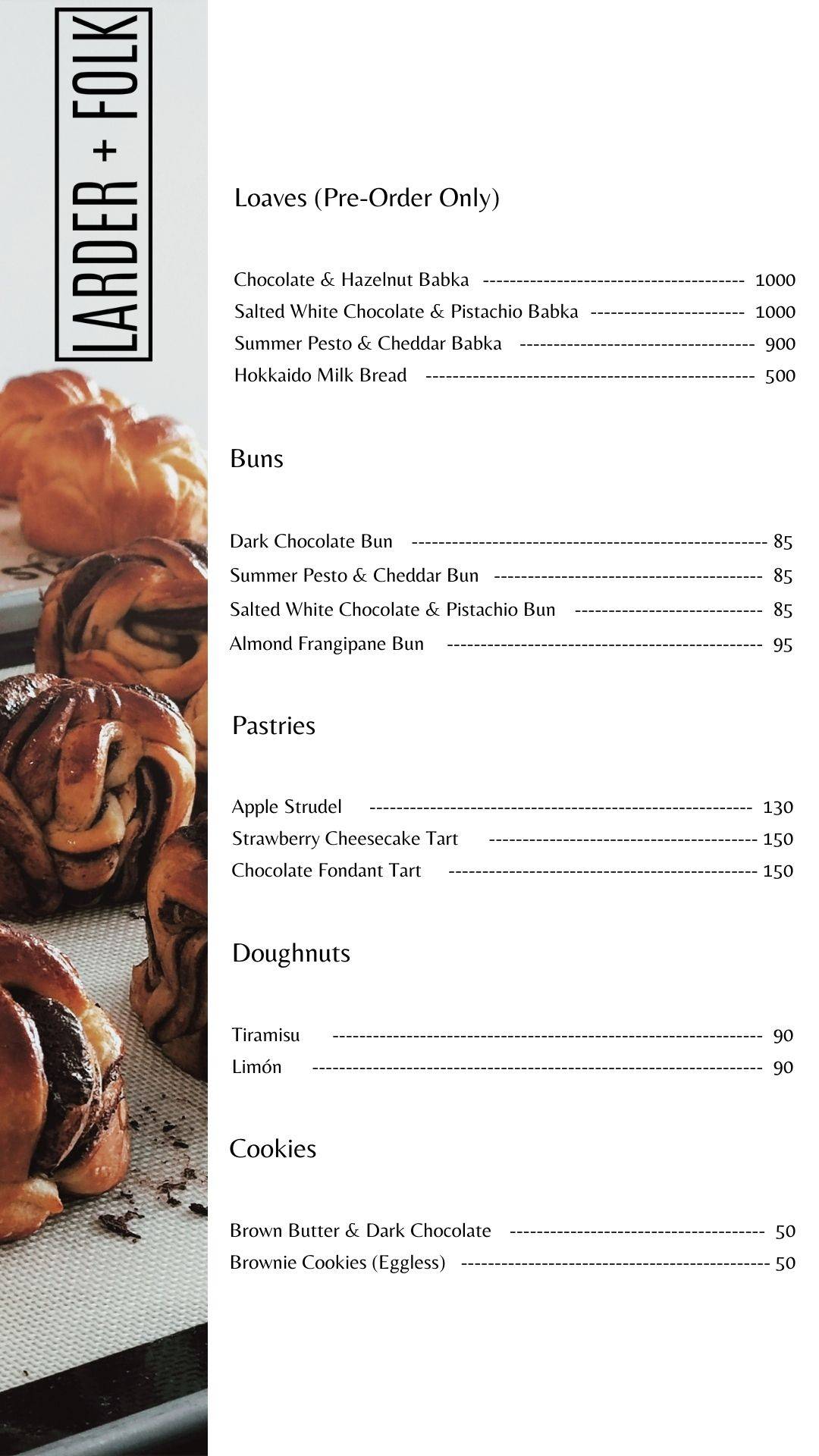 Menu at Larder and Folk, Dona Paula