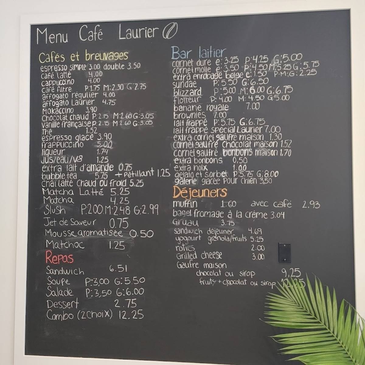 Menu at Café Laurier, East Angus
