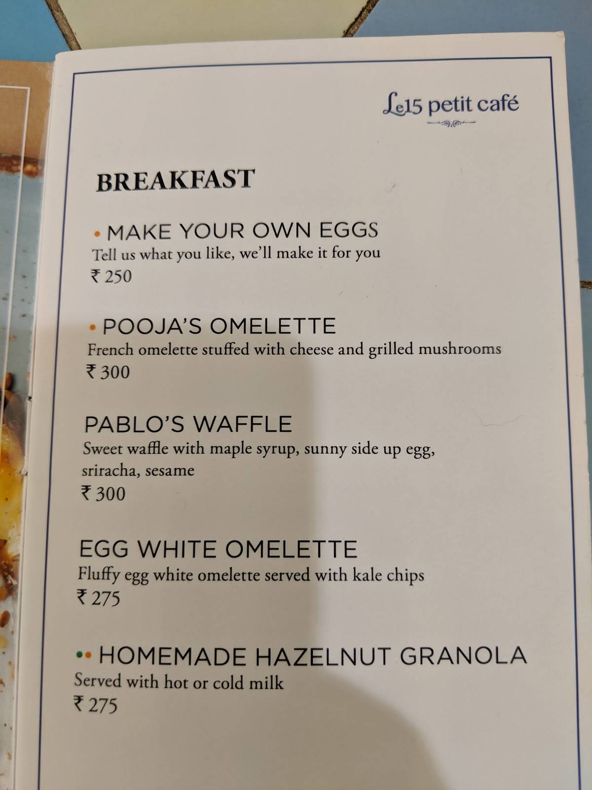 Menu at Le15 Petit Cafe in Mumbai, Mumbai
