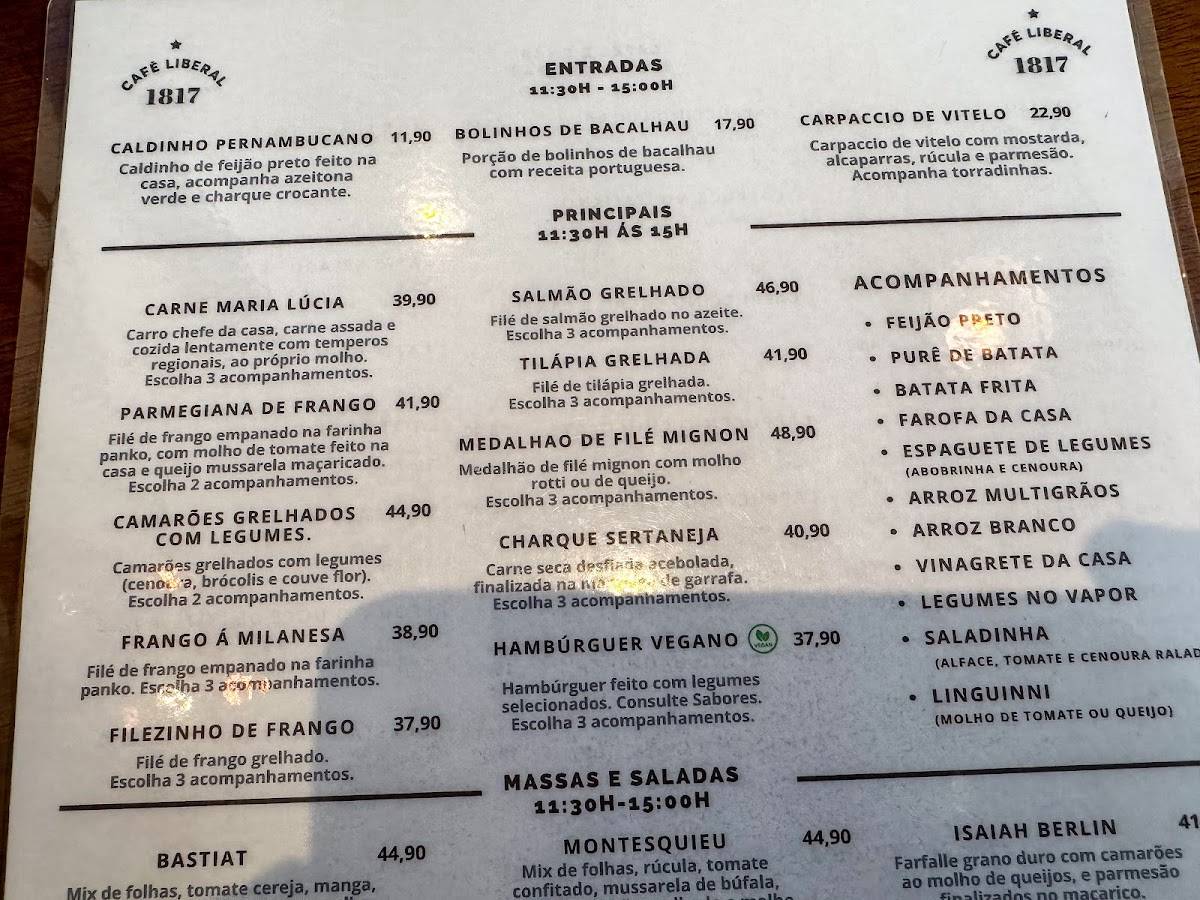Menu em Café Liberal 1817, Recife