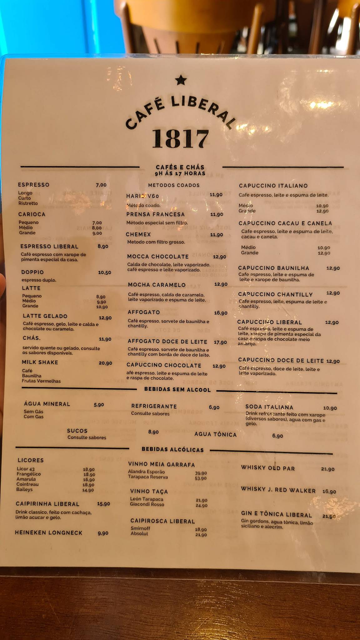 Menu em Café Liberal 1817, Recife