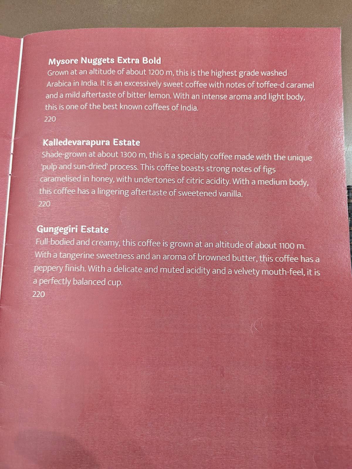 Menu at Cafe Lota, New Delhi