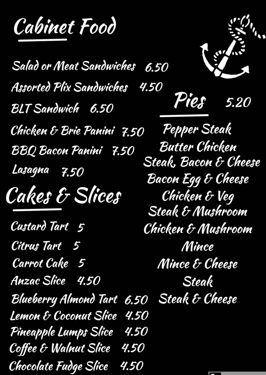Menu at Marina Cafe, Tauranga