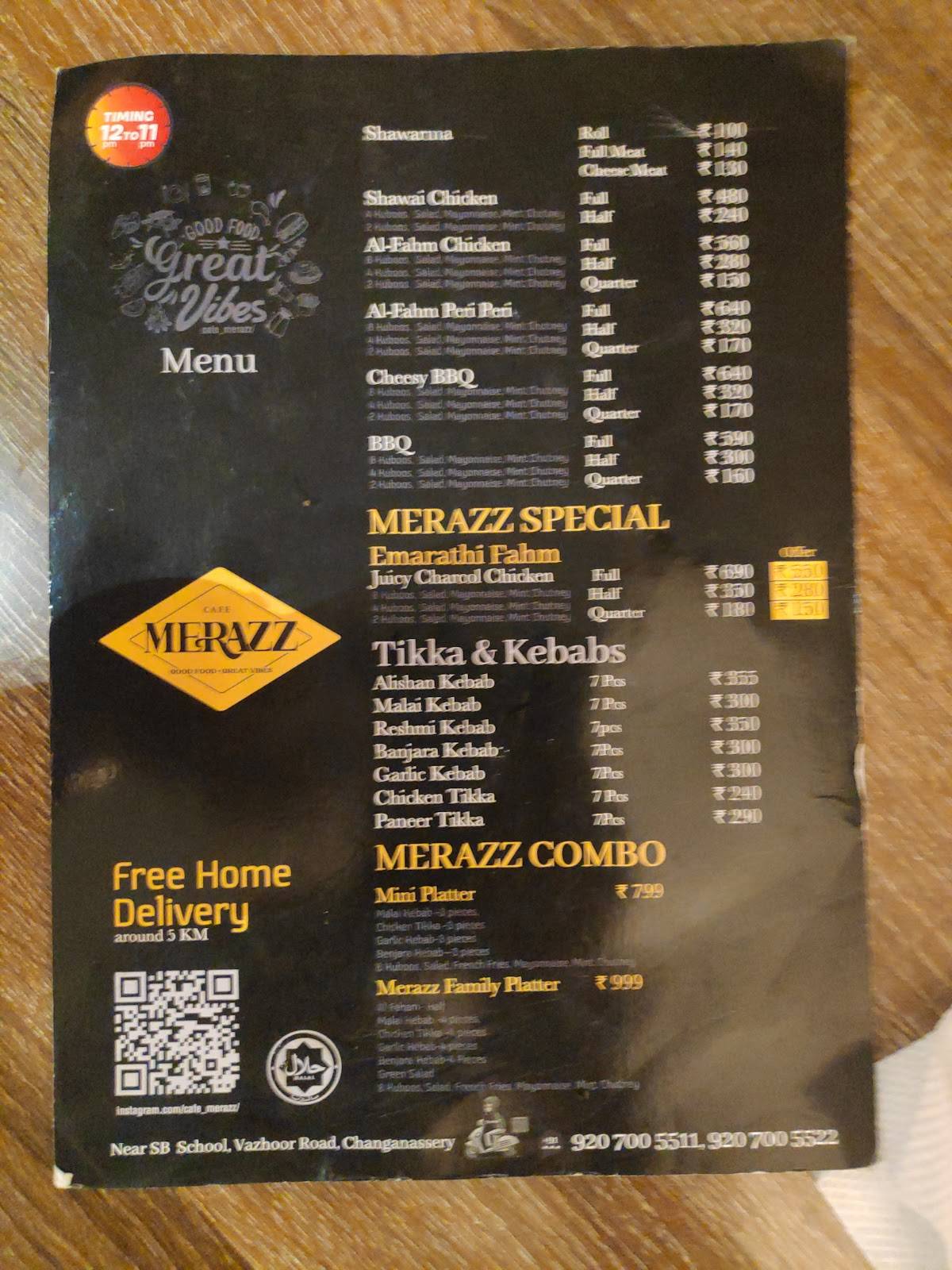 Menu at Cafe Merazz - Best and Top Family Restaurant in Changanacherry ...