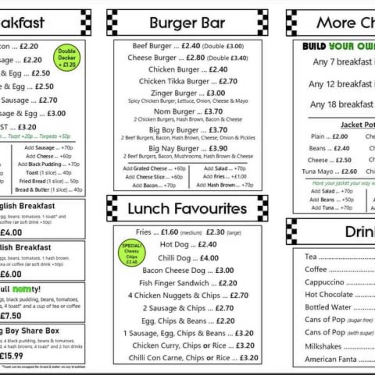 Menu at Nom cafe, Bilston