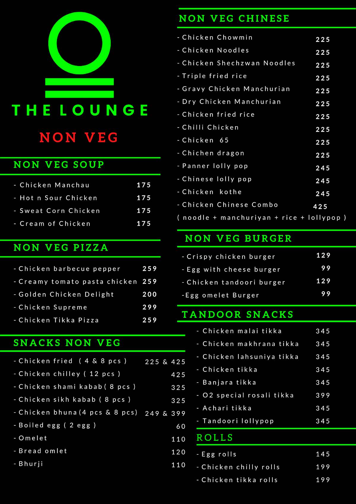 Menu at O2 The Lounge, Bhopal