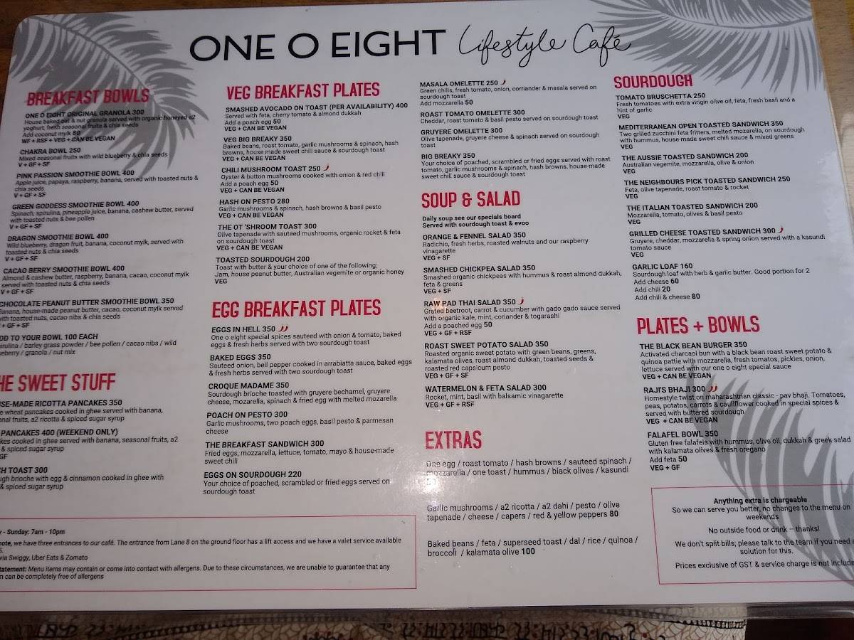Menu at One O Eight Lifestyle Cafe, Pune, Pingale Farms