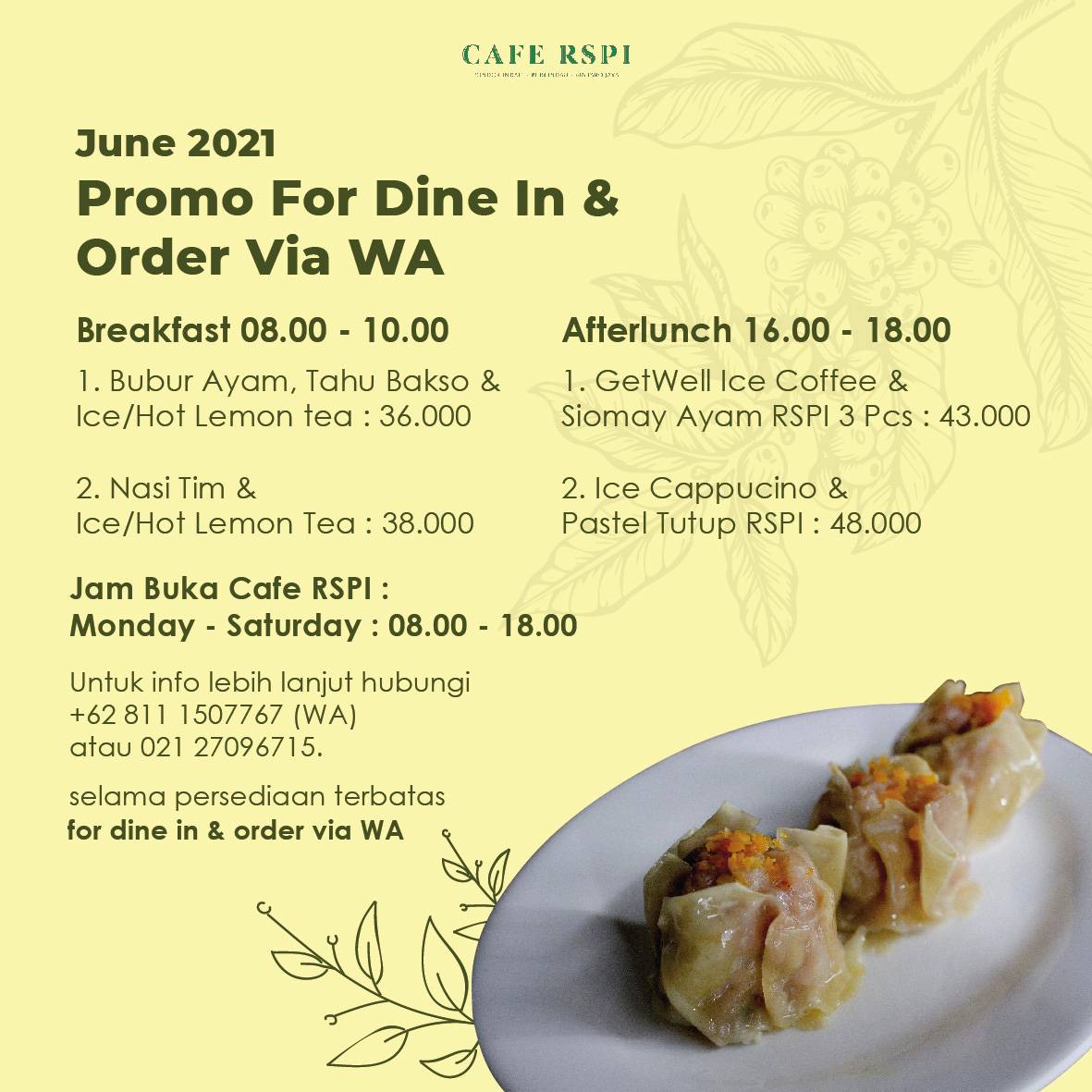 Menu at Cafe RSPI Senopati, South Jakarta