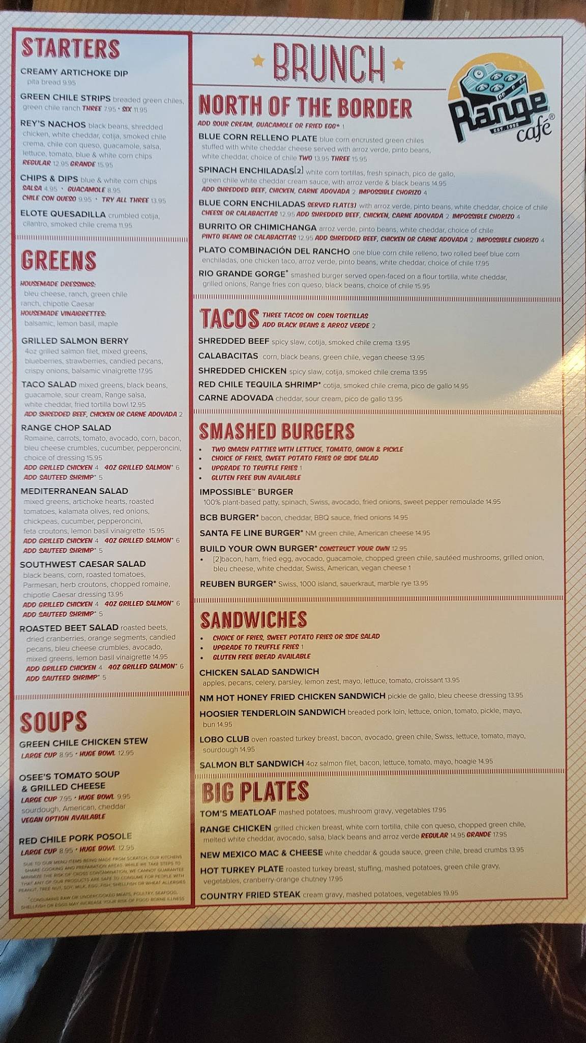 Menu at Range Cafe Los Lunas, Los Lunas