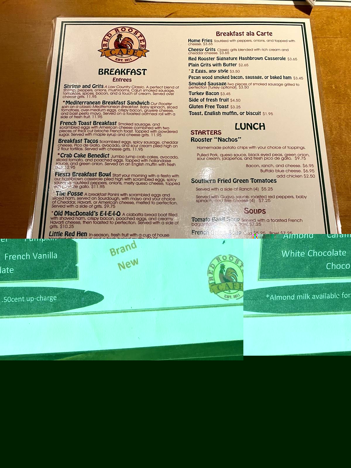 Menu at Red Rooster Cafe, Beaufort, Boundary St