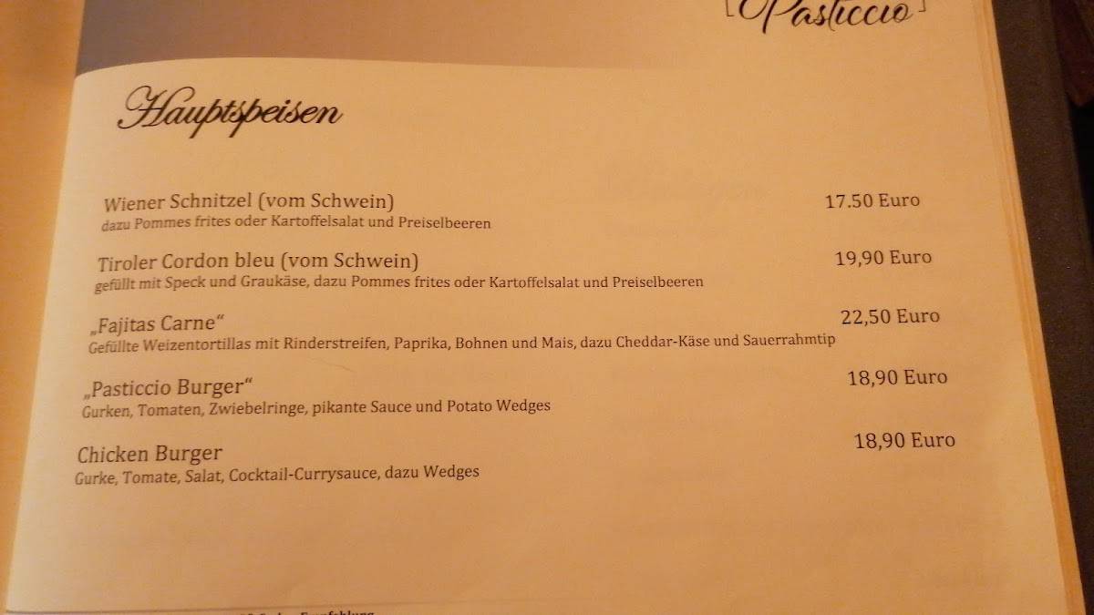 Speisekarte von Cafe Restaurant Pasticcio, Brixlegg
