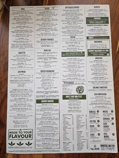 Menu at Cafe Rousse, Cape Town, Tygervalley Centre Service Rd