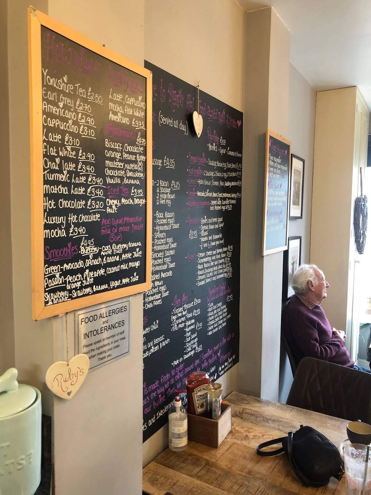 Menu at Ruby's Coffee House, York