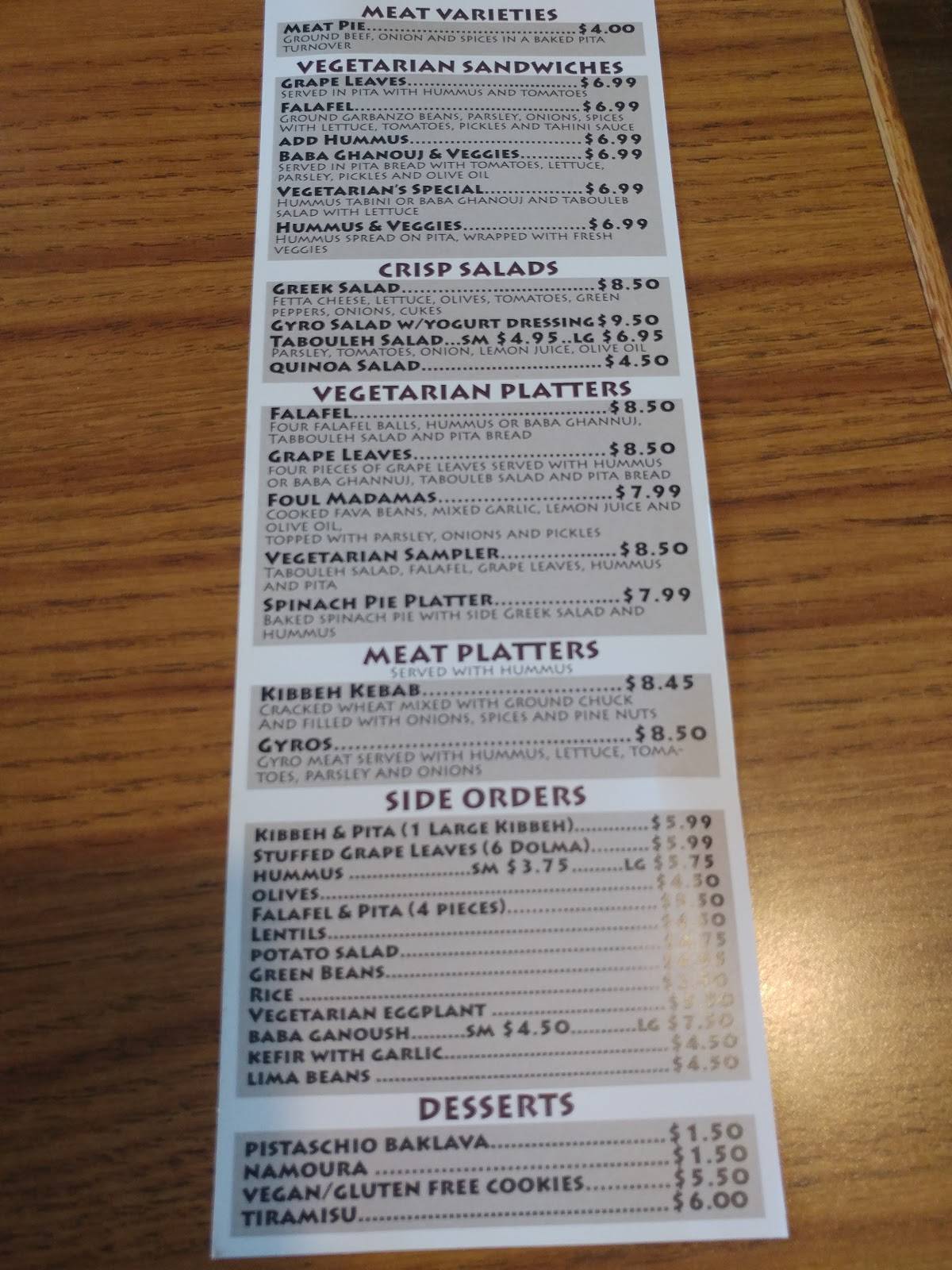 Menu at Sahara Mediterranean Fine Wine & Food restaurant, Largo