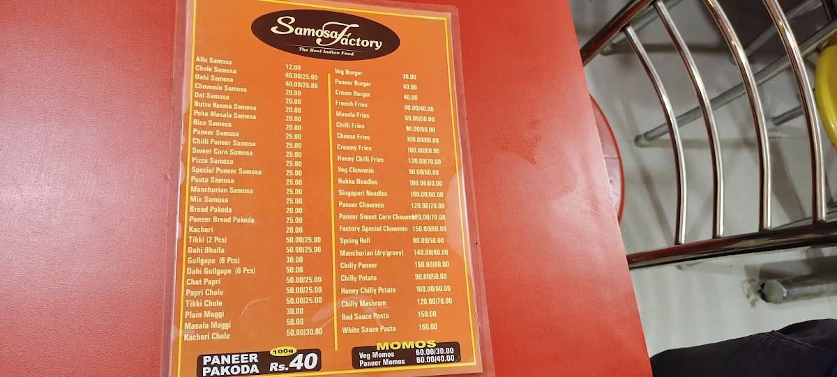 Menu at Samosa factory, Karnal, SHOP NO-636
