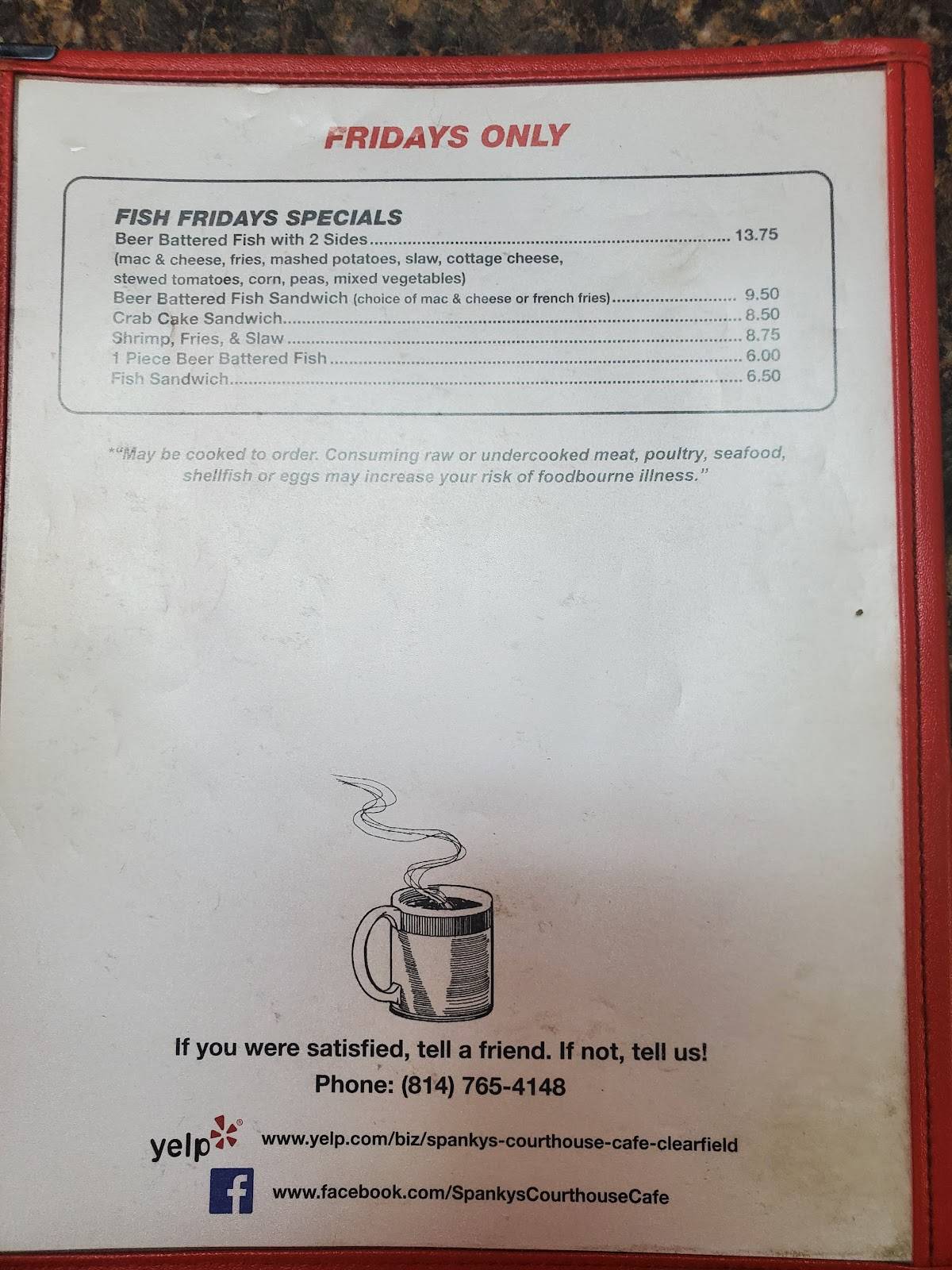 Menu at Spanky's Courthouse Cafe, Clearfield, 24 N 3rd St