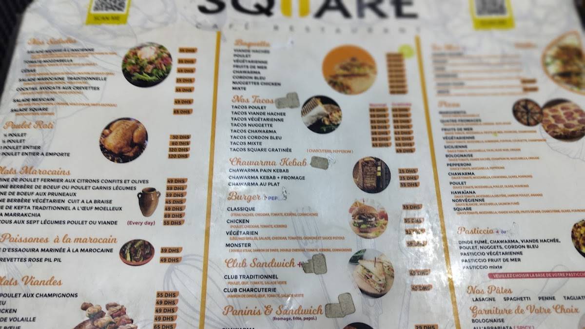 Menu at Café Square cafe, Marrakesh