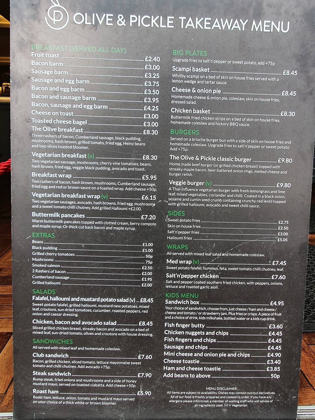 Menu at The Olive & Pickle cafe, Littleborough