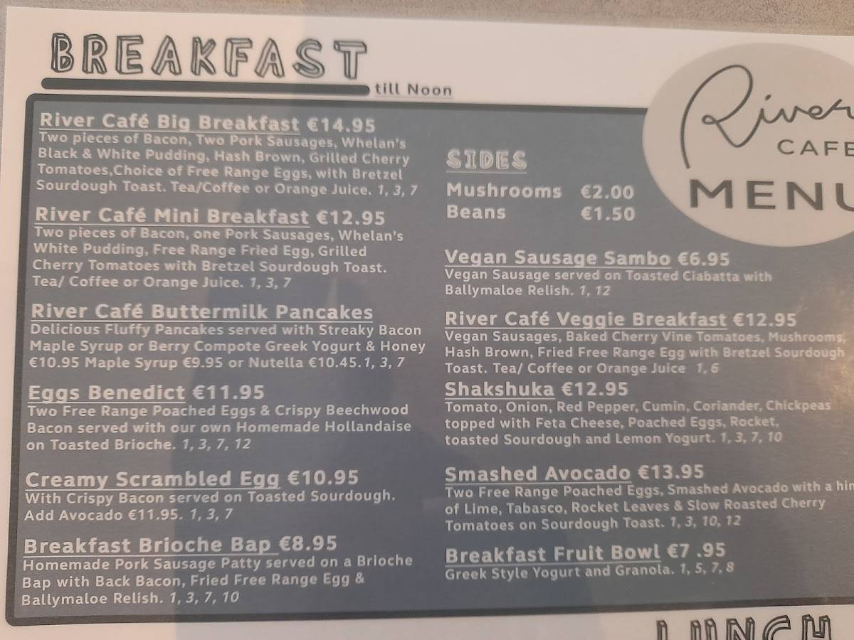 Menu at The River Cafe, Dublin, Raheny Shopping Centre