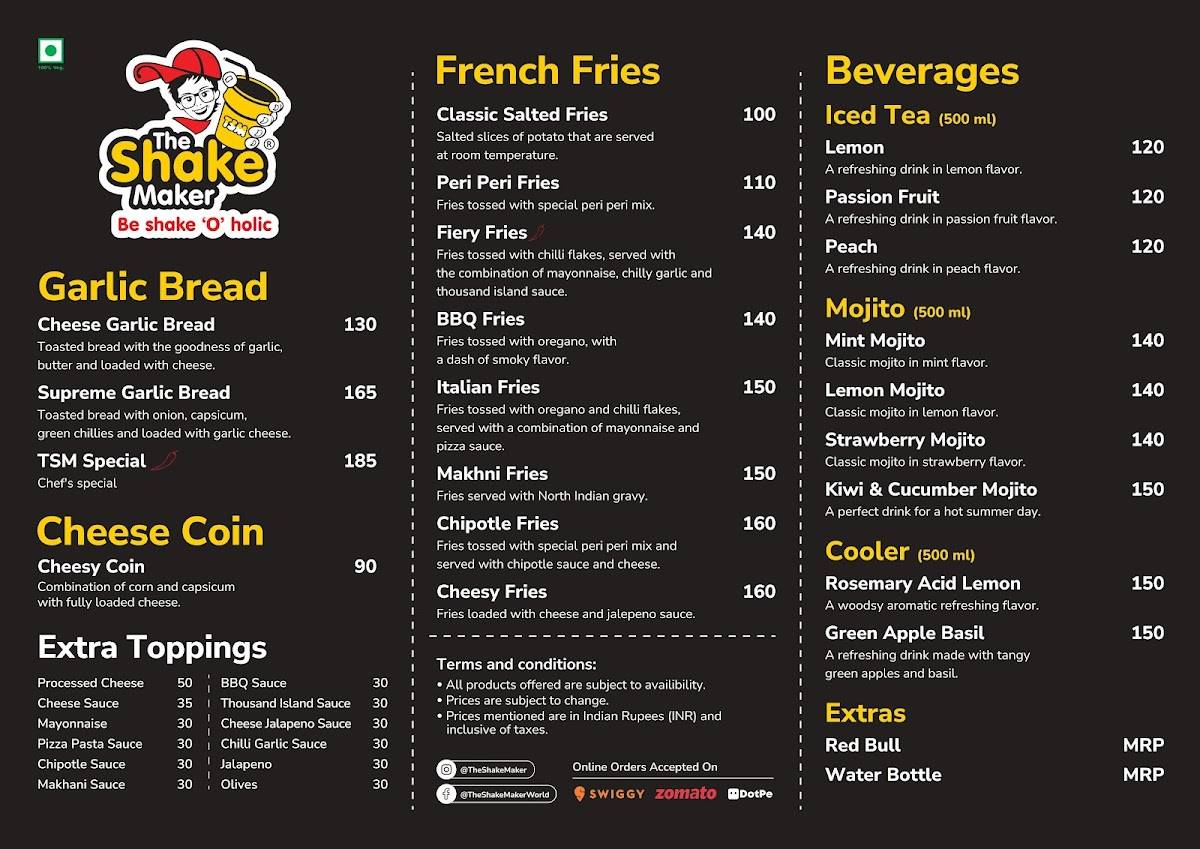 Menu at The Shake Maker, Vadodara, Shop No. 3