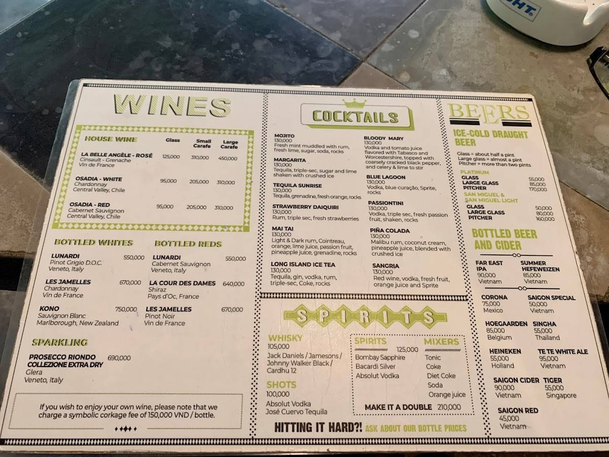 Menu at The Snap Cafe, Ho Chi Minh City