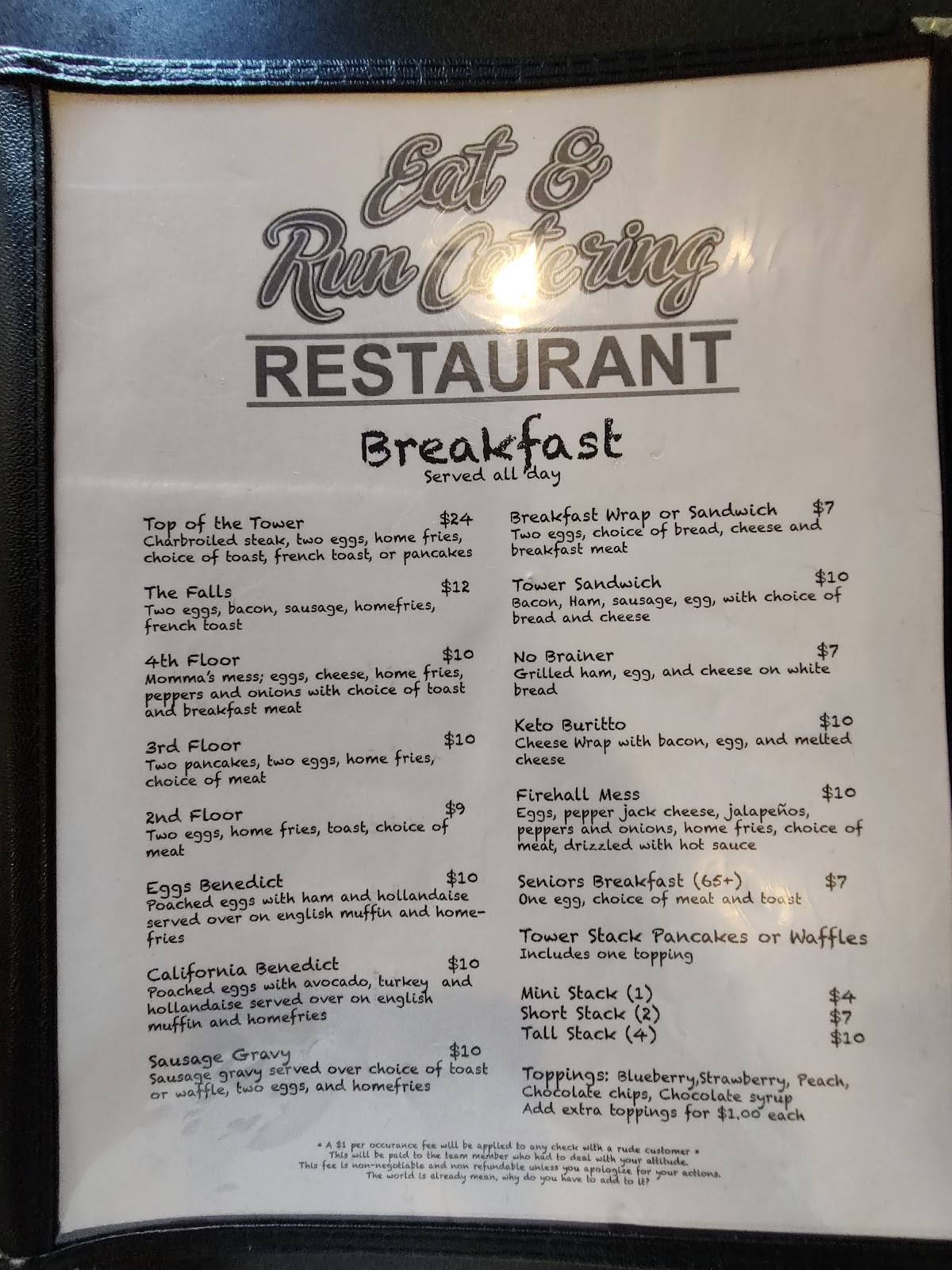 Menu at Tower Cafe, Williamsport