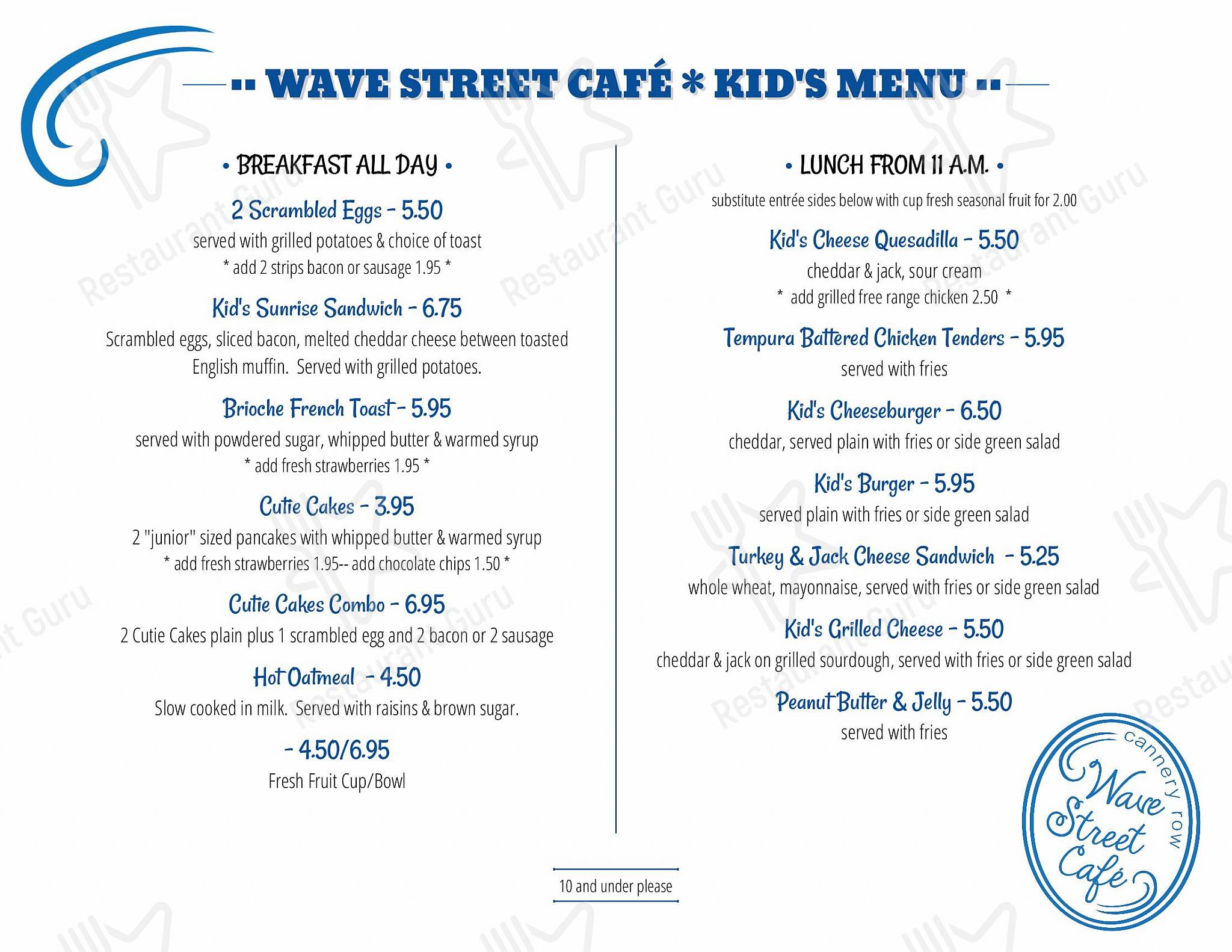 Carta de Wave Street Cafe, Monterrey