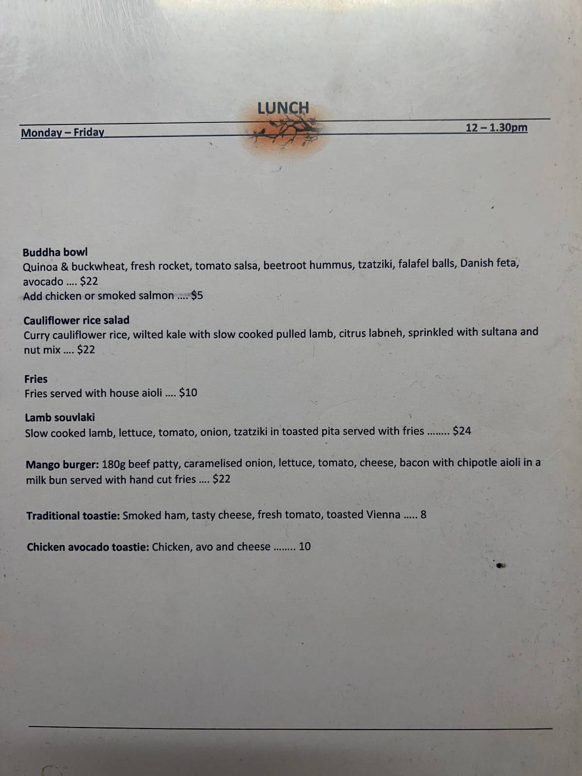 Menu at Wild Mango Cafe, Kununurra