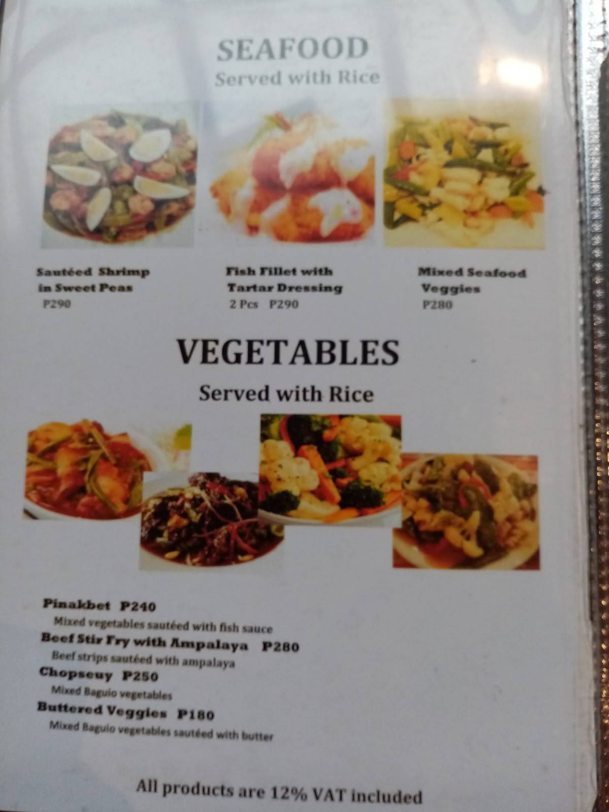 Menu at Cafe Will, Baguio