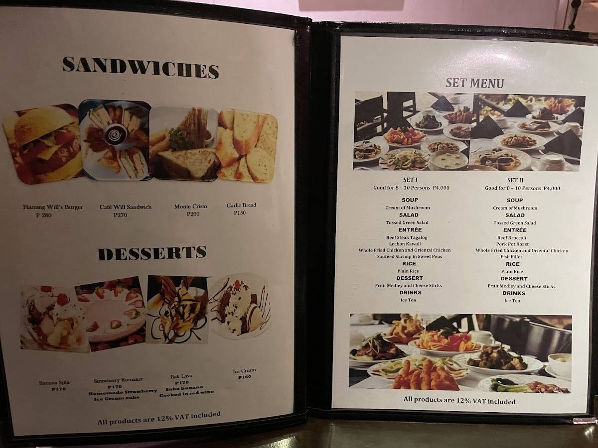 Menu at Cafe Will, Baguio