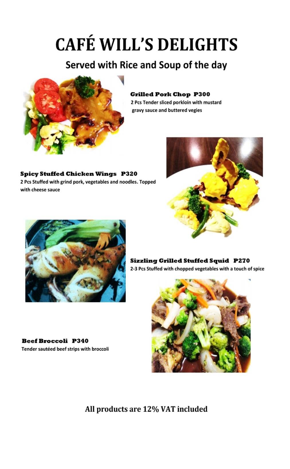 Menu at Cafe Will, Baguio