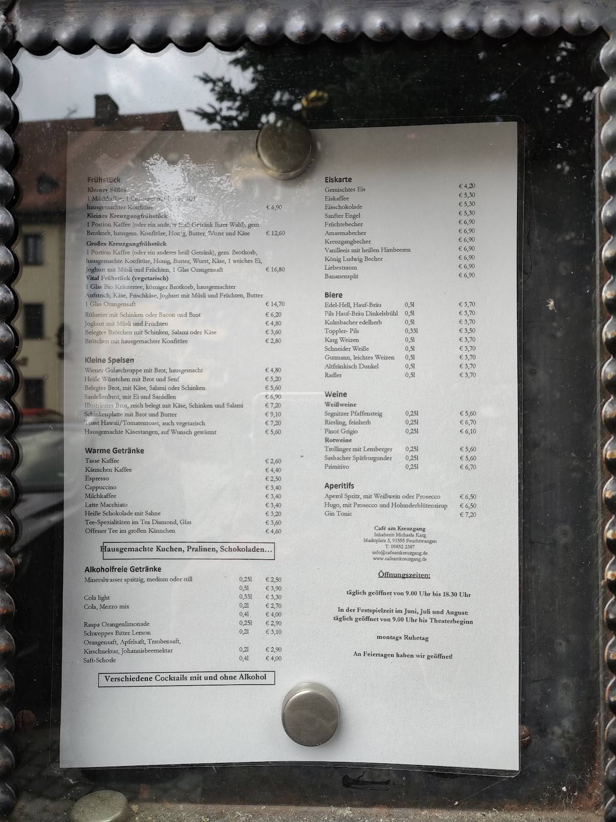 Menu at Café at the cloister cafe, Feuchtwangen