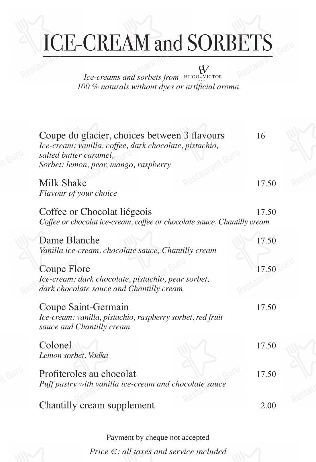 Menu at Café de Flore, Paris, 172 Bd Saint-Germain