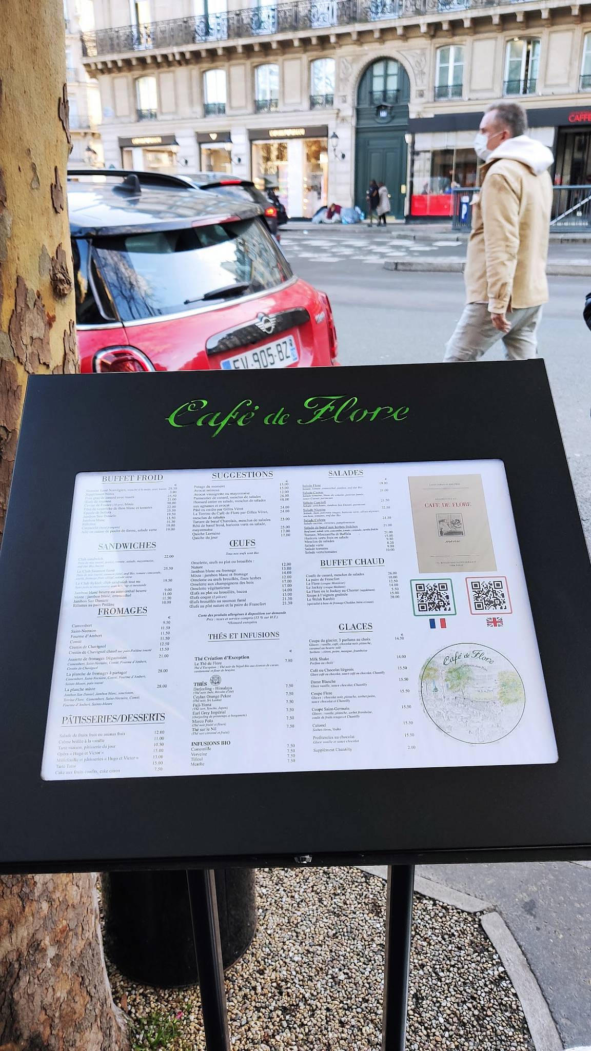 Menu at Café de Flore, Paris, 172 Bd Saint-Germain