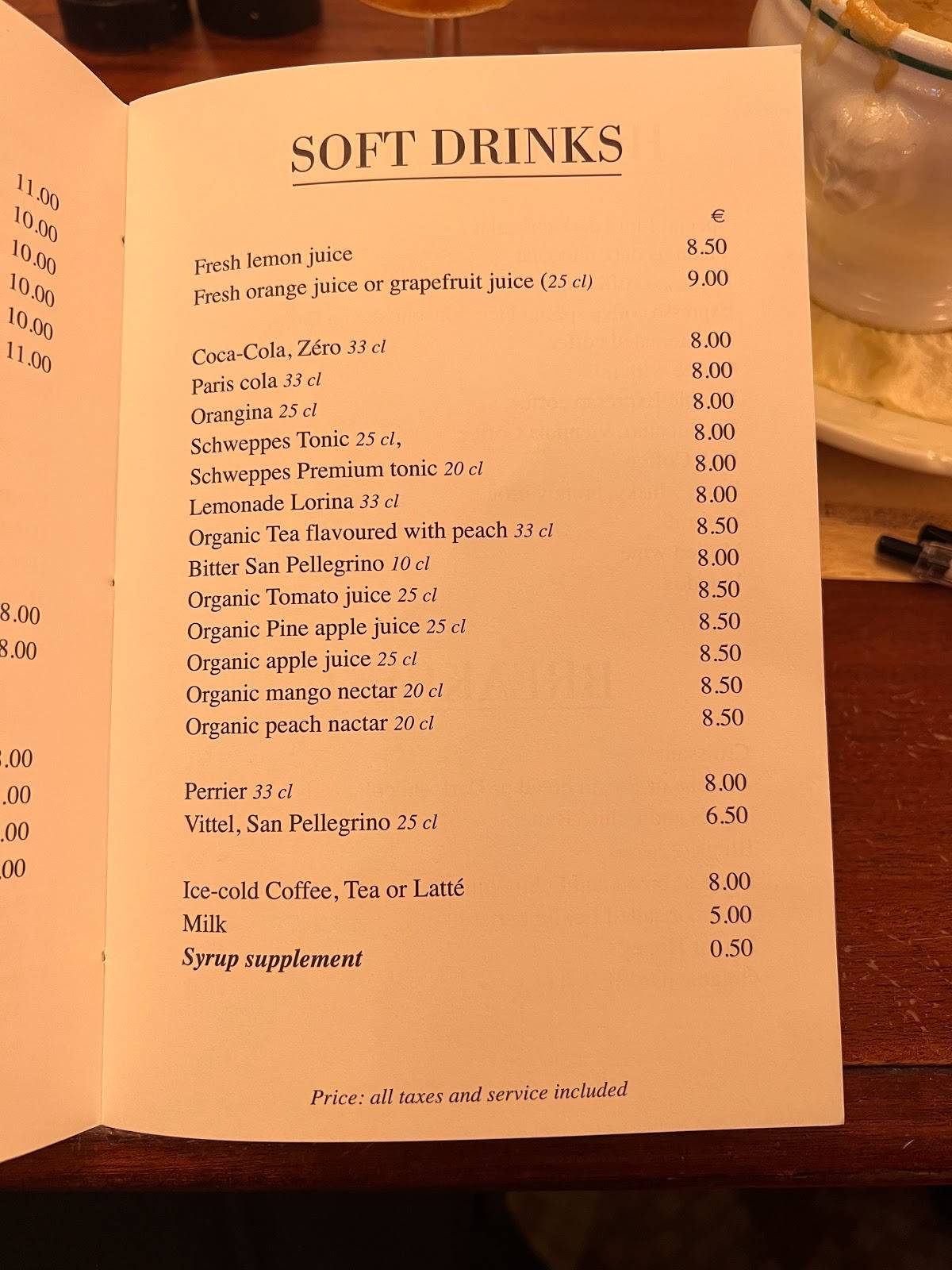 Menu at Café de Flore, Paris, 172 Bd Saint-Germain