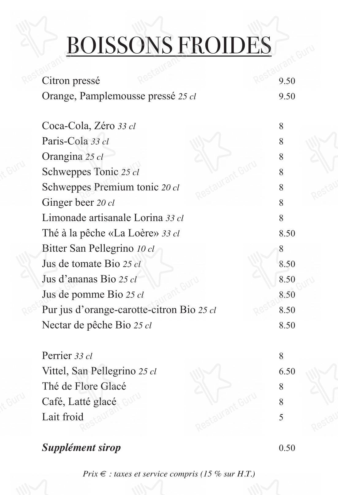 Menu at Café de Flore, Paris, 172 Bd Saint-Germain