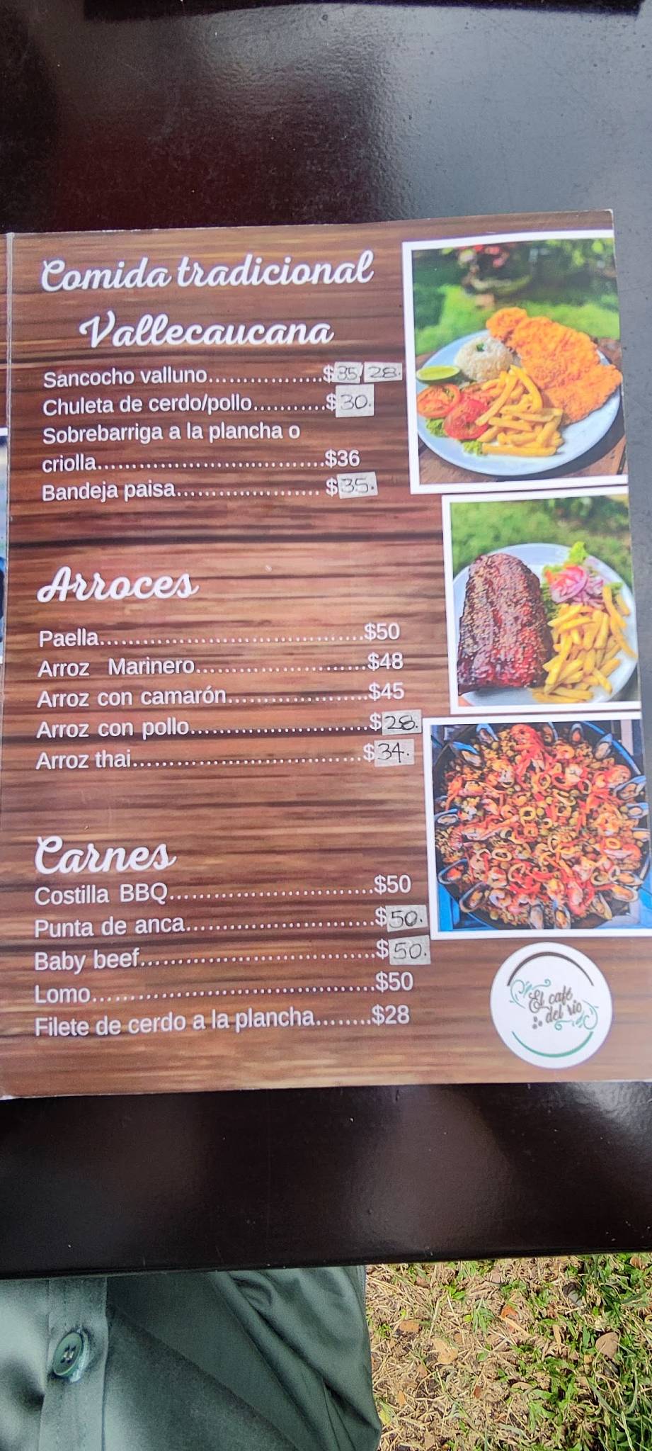 Menu at Café del Río restaurante Familiar, Cali