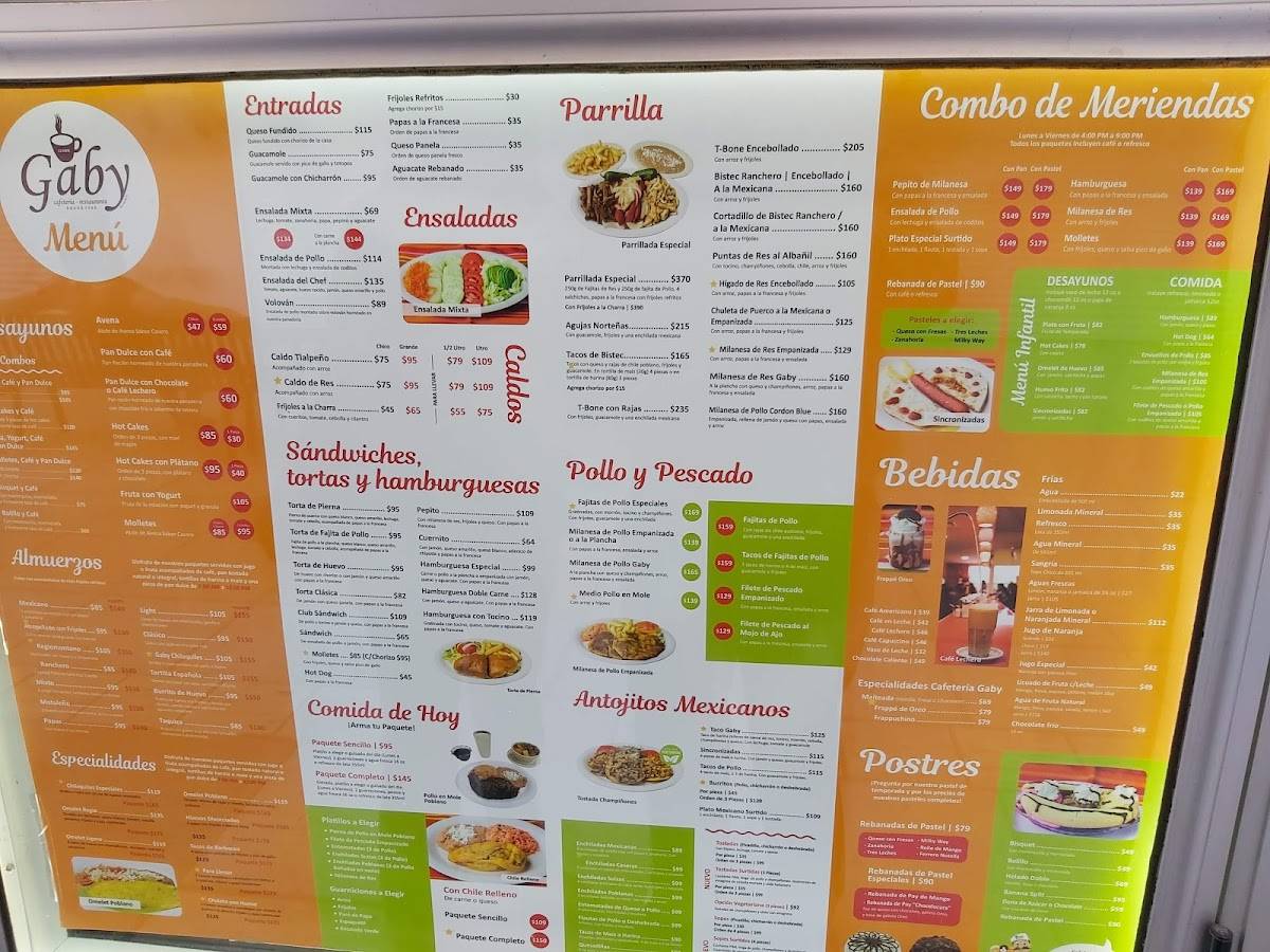 Carta de Cafetería Gaby, Monterrey, Hermenegildo Galeana 818