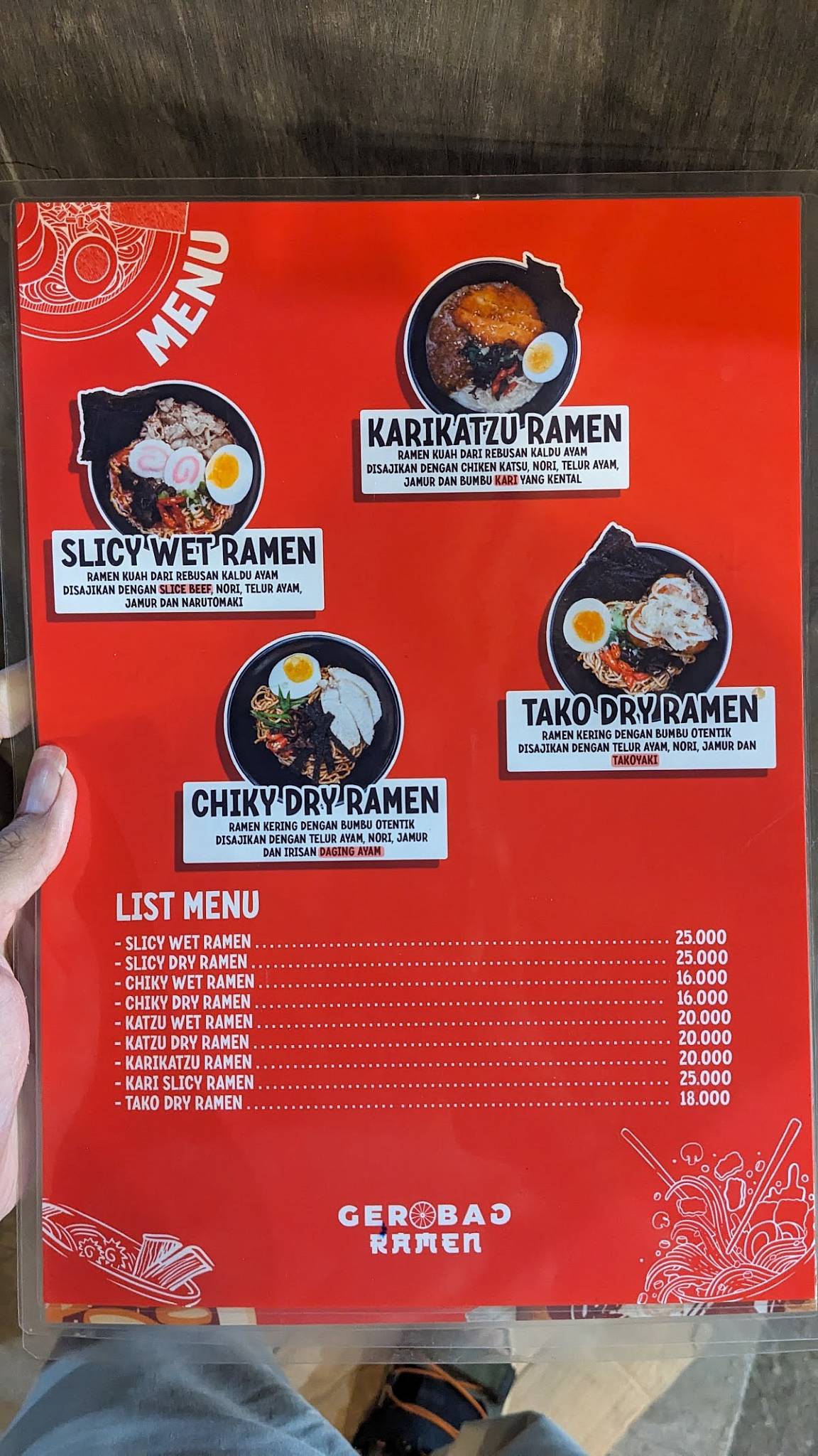 Menu at Kandang ogut's cafeteria, Semanu
