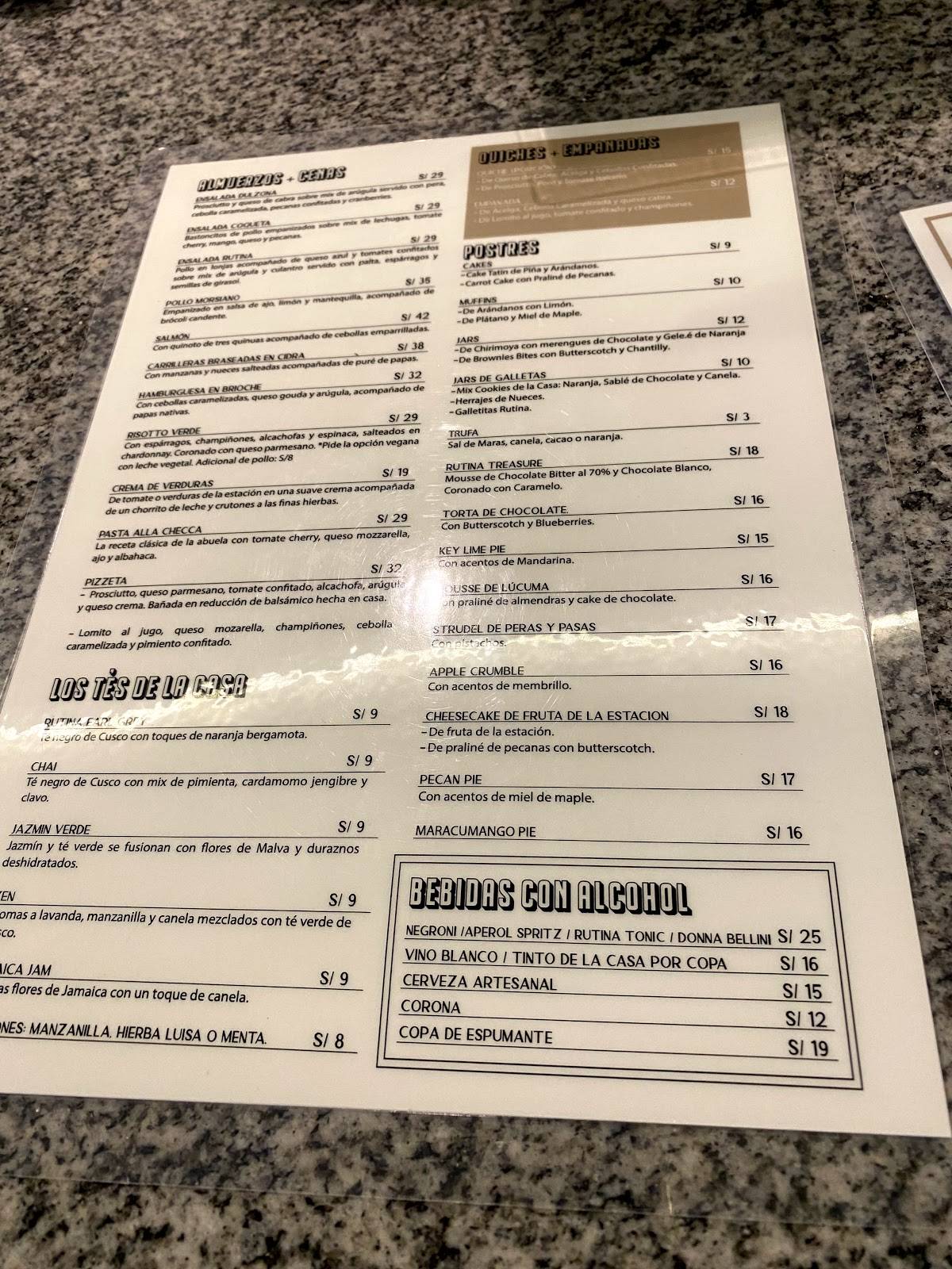Carta de Rutina Café - San Isidro, San Isidro