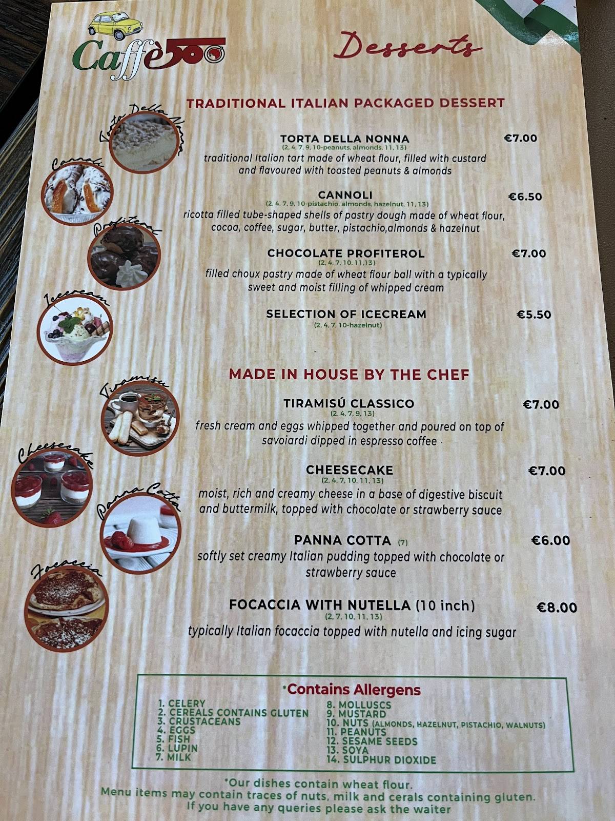 Menu at Caffé500 restaurant, Kilkenny