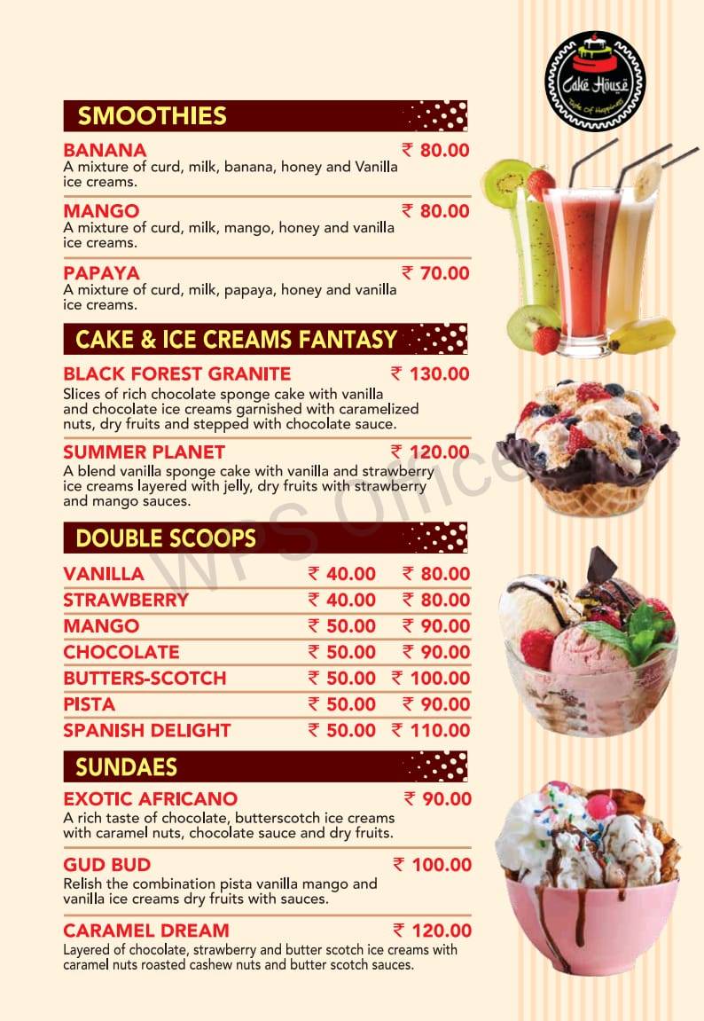 Menu at Cake House cafe, Muzhappilangad