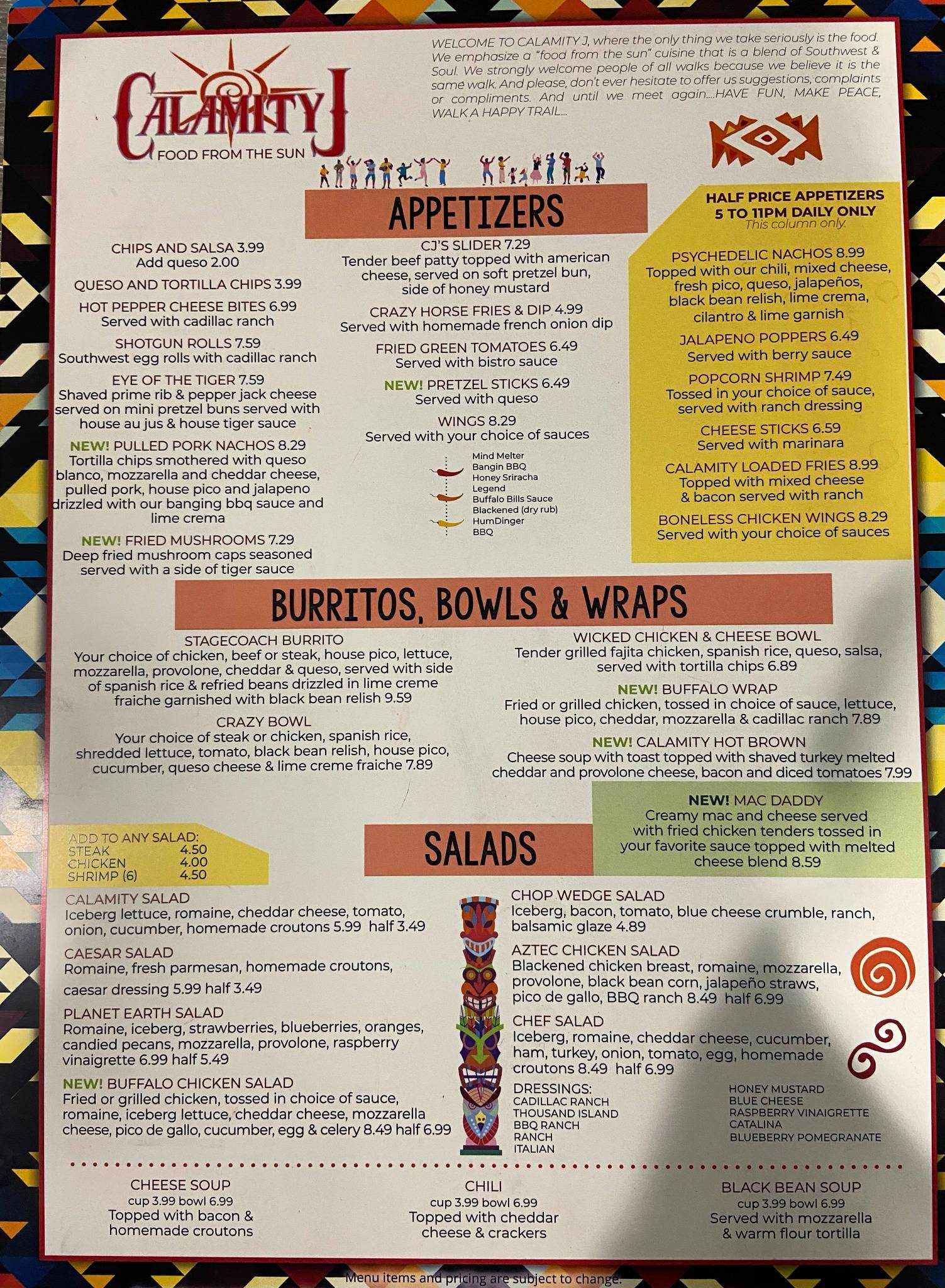Menu at Calamity J Grill & Bar, Huntington