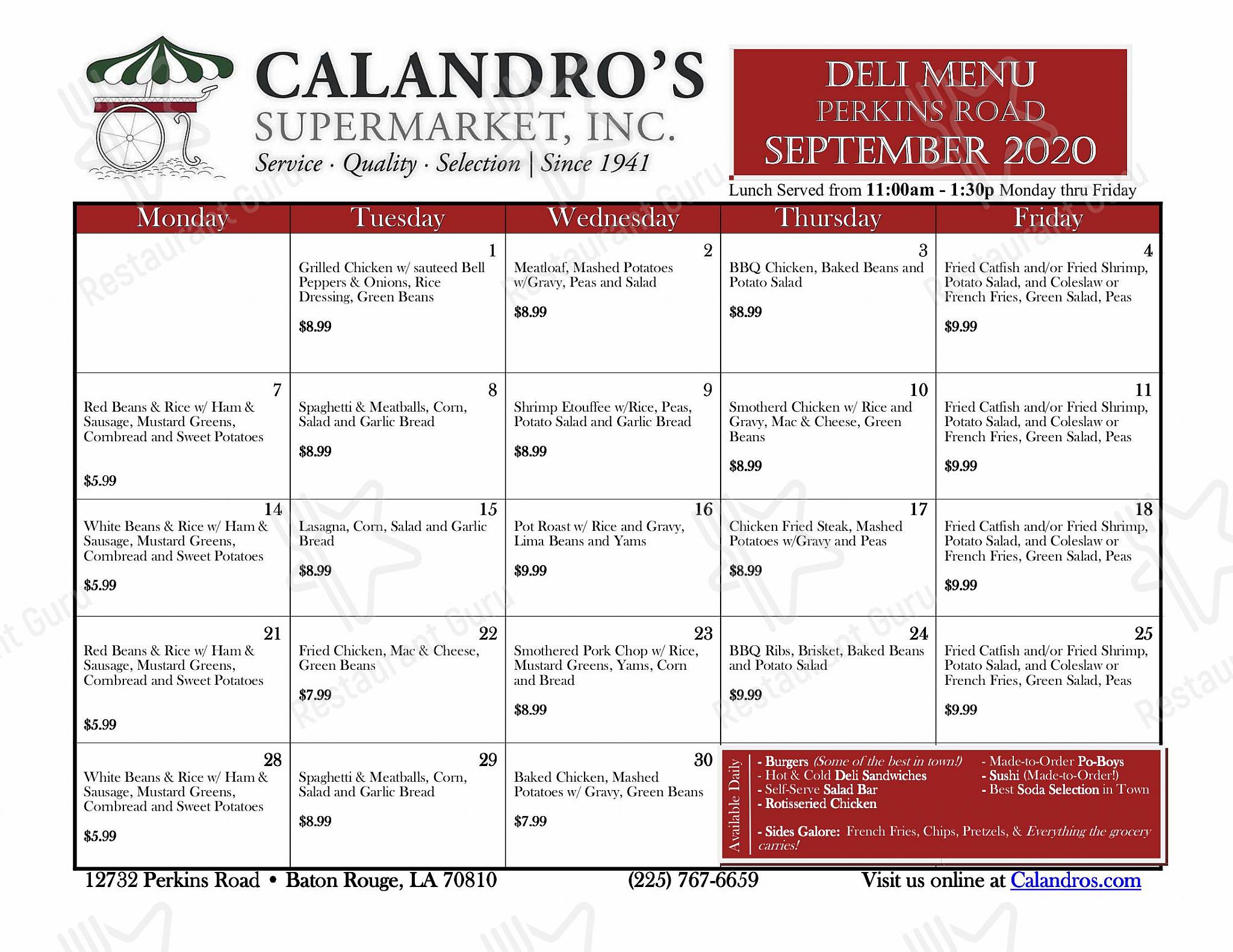 Menu at Calandro's Supermarket (Perkins) restaurant, Baton Rouge