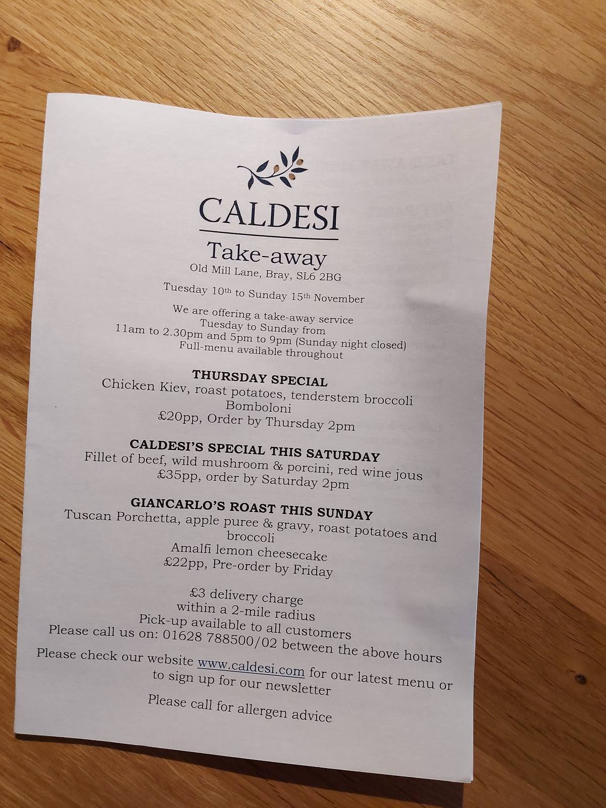 Menu at Caldesi in Campagna - Italian Restaurant, Bray